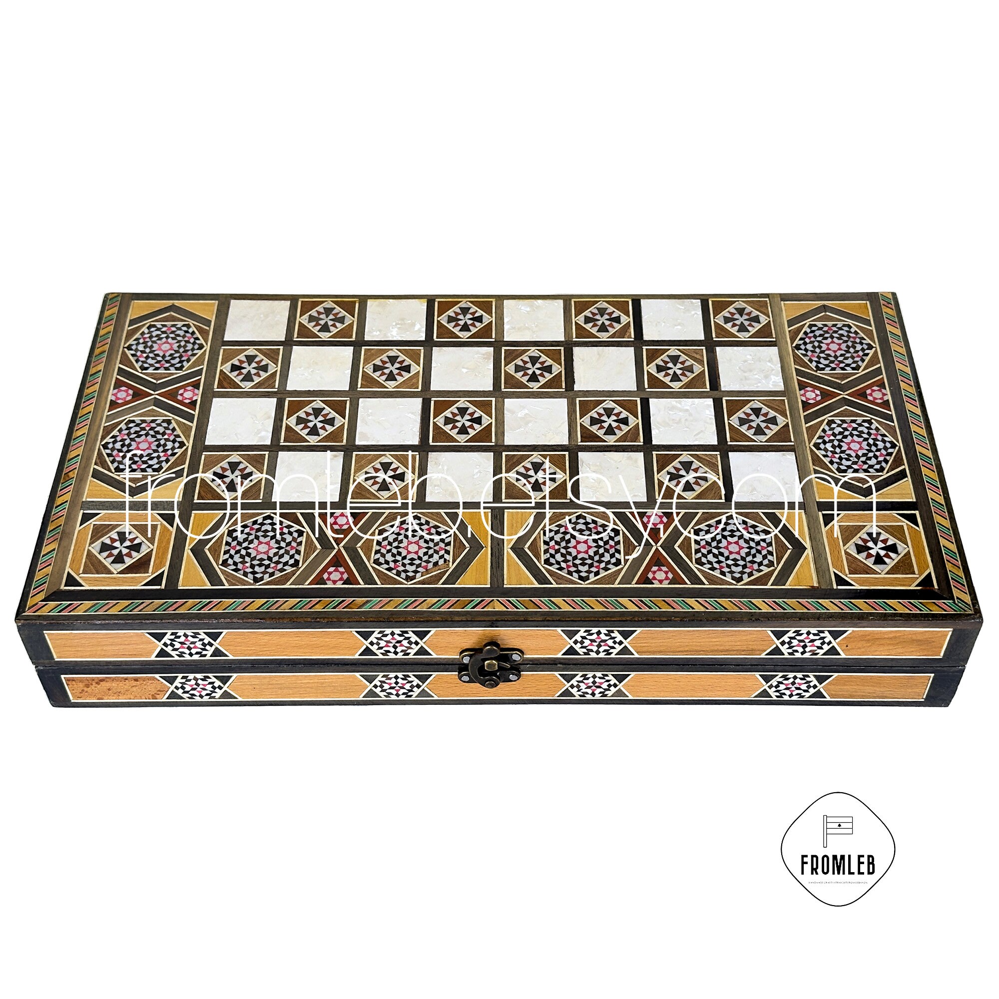 Lebanese Handmade Backgammon and Chess Set With Mother of Pearl Inlays ...