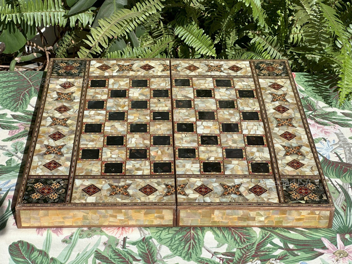 Unique 20x20 Chess and Backgammon Board With Mediterranean Pearls - Etsy
