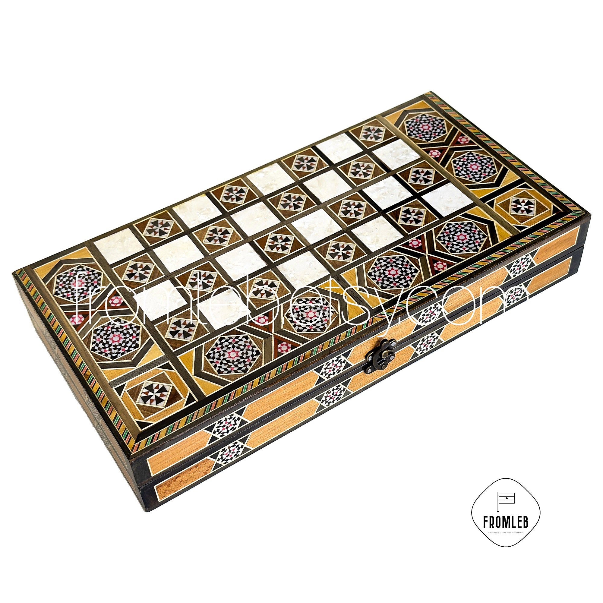 Lebanese Handmade Backgammon and Chess Set With Mother of Pearl Inlays ...