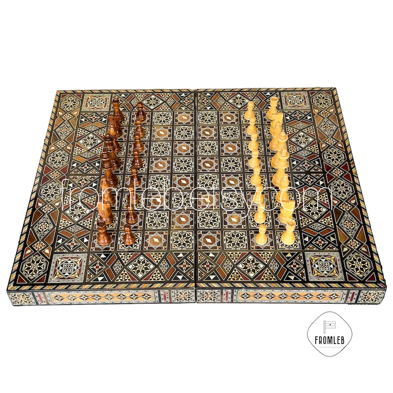 Handmade Pearl Inlaid Backgammon Chess Set: Lebanese Board Game From ...