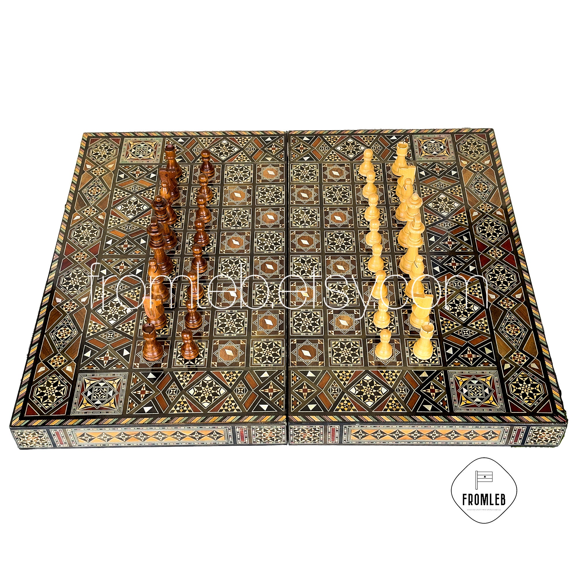 Handmade Pearl Inlaid Backgammon Chess Set: Lebanese Board Game From ...