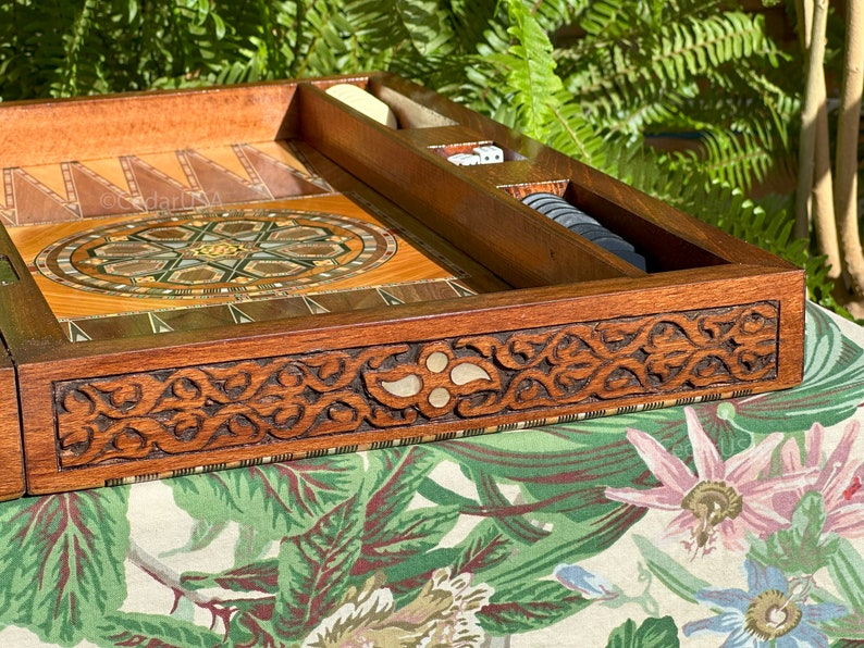 Luxurious 21"x21" Olive Wood Backgammon Set With Real Pearl Inlays - Etsy