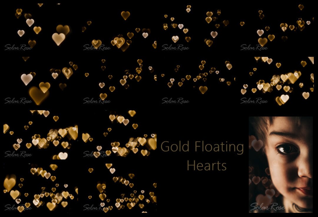 Gold Floating Hearts Overlays, Heart Overlays, Valentine's Day Overlays, Love, Gold, Hearts ...