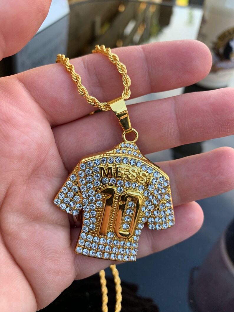 Goldtone Large Messi Jersey Pendant With Chain Set Football Necklace ...