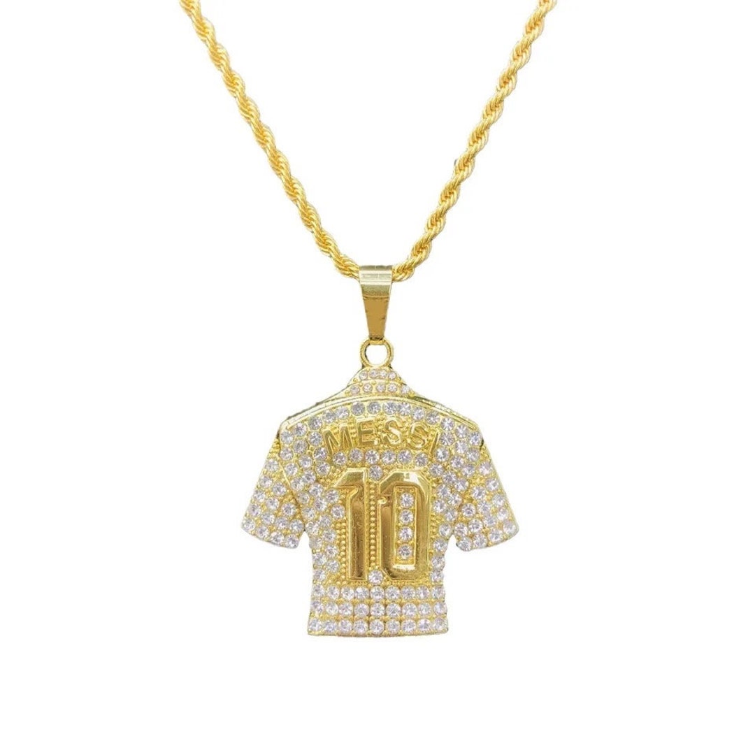 Goldtone Large Messi Jersey Pendant With Chain Set Football Necklace ...
