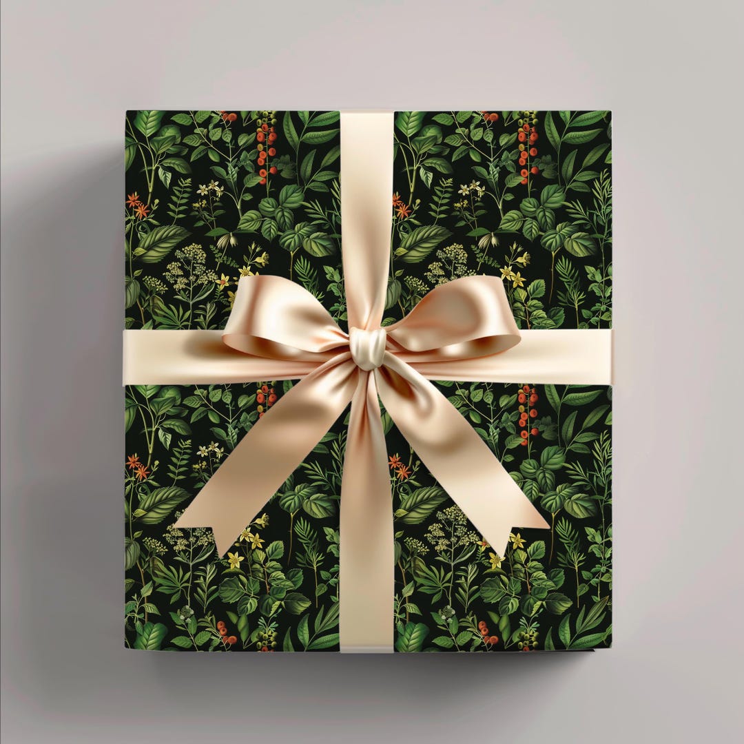 Botanical Gift Wrap, Black & Green Floral, All Occasion Wrapping Paper ...