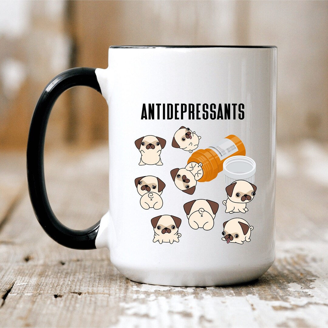 Pug Mug, Funny Pugs as Antidepressants, Two-tone Ceramic Coffee Mug ...