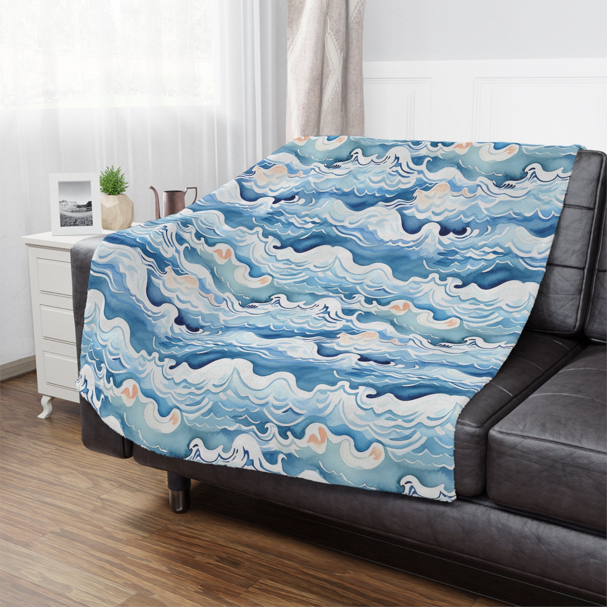 Ocean Waves Blanket, Watercolor Waves Baby Boy Nursery Blanket, Soft ...