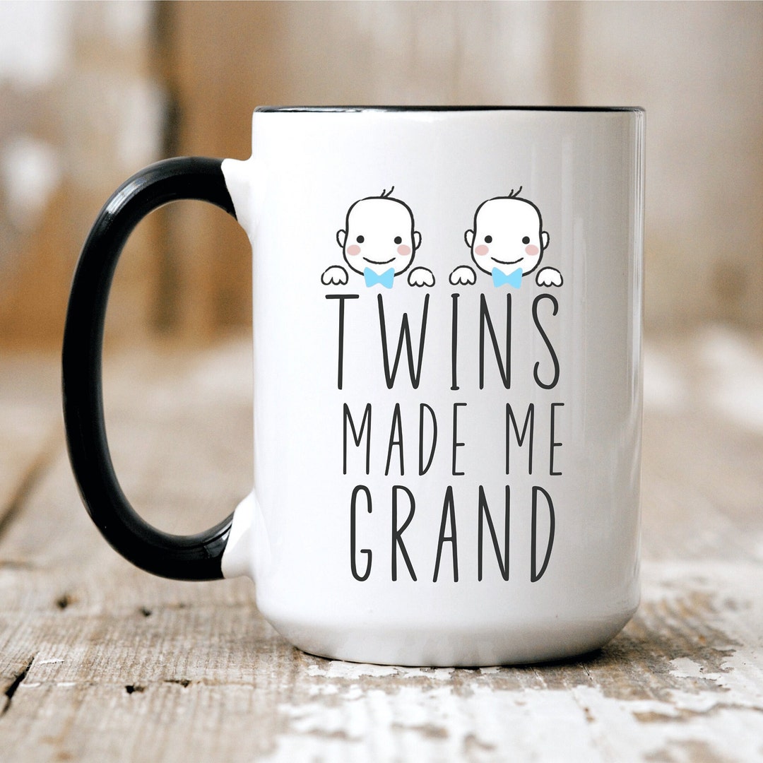 Twin Boys Grandparent Mug, Twins Made Me Grand, New Grandma or Grandpa ...