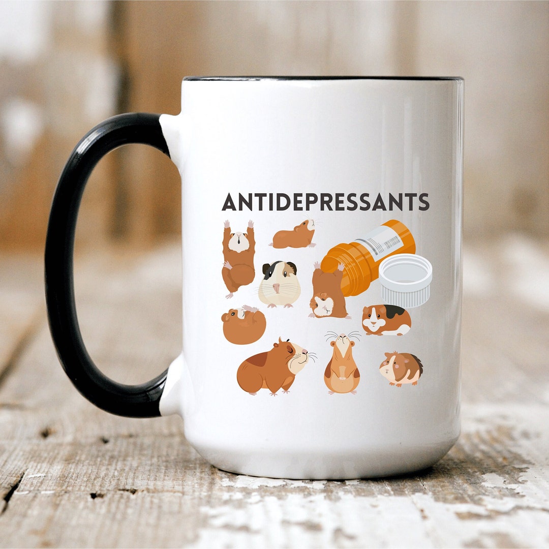 Guinea Pig Mug, Funny Guinea Pigs as Antidepressants, Two-tone Ceramic ...