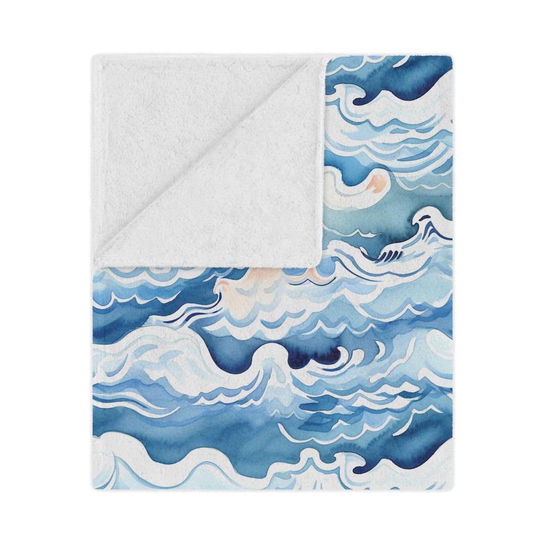 Ocean Waves Blanket, Watercolor Waves Baby Boy Nursery Blanket, Soft ...