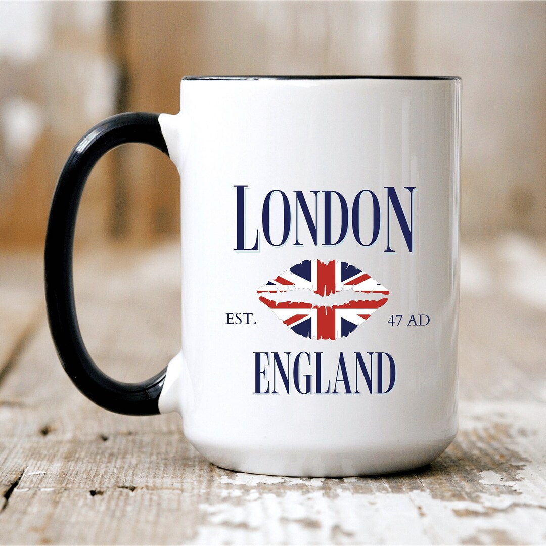 London England Coffee Mug, British Flag Kiss Graphic, Two-tone Ceramic ...
