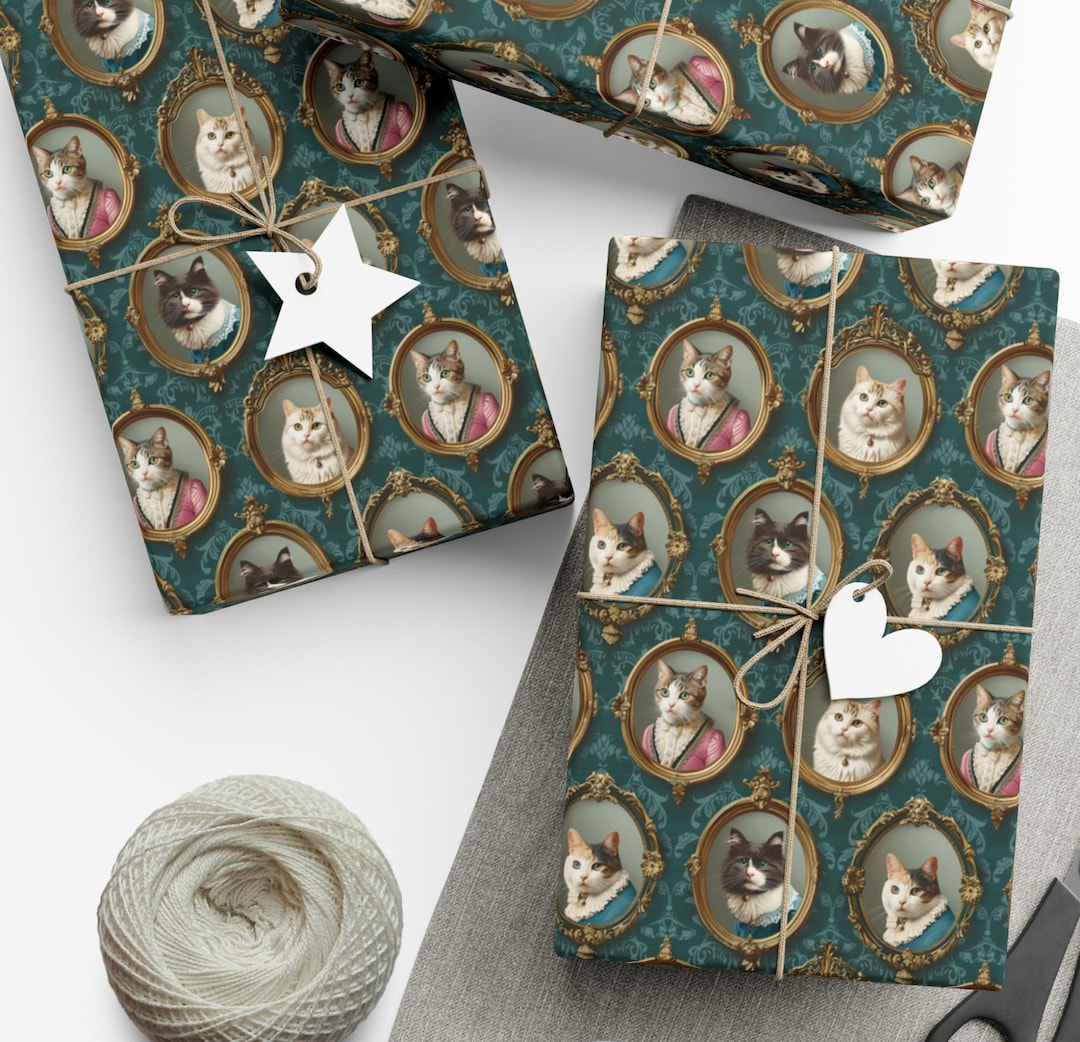 Vintage Cat Portrait Gift Wrap, Funny Victorian Cats Wrapping Paper ...