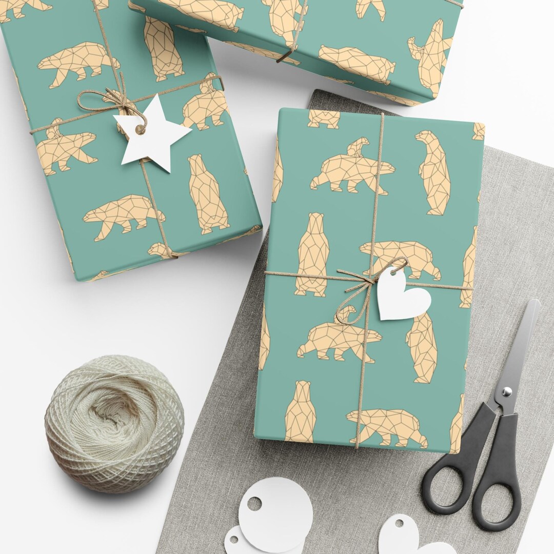Polar Bear Wrapping Paper, Origami Polar Bears, Winter Holiday Gift ...