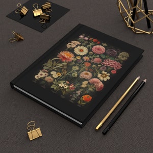Dark Floral Journal, Blank Hardcover Journal Matte Cover, Dark ...
