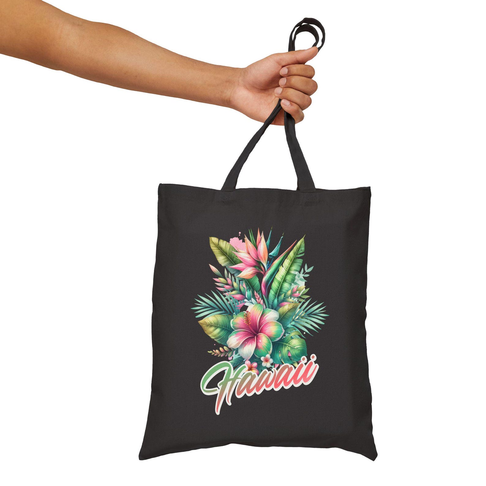 Hawaii Tote Bag, Tropical Floral, 100% Cotton Canvas Tote Bag, 15x16 ...