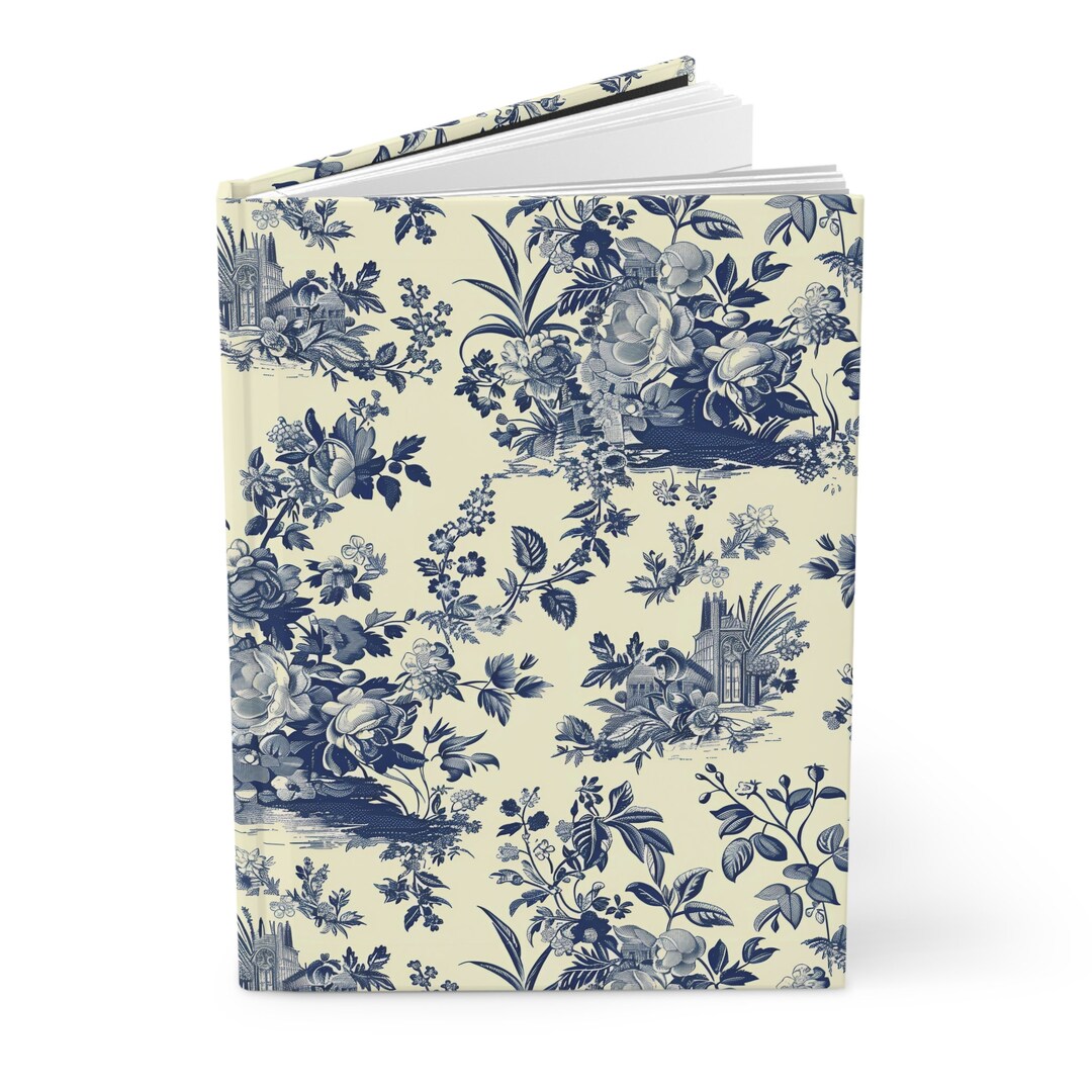 French Toile Blue Floral Journal, Blank Hardcover Notebook, Matte Cover ...