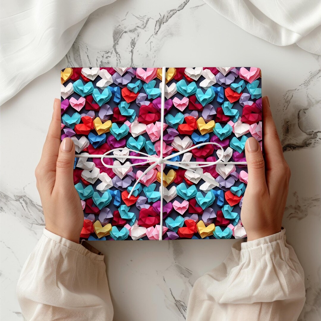 Origami Hearts Valentine's Day Gift Wrap, Matte Finish Lover Wrapping ...