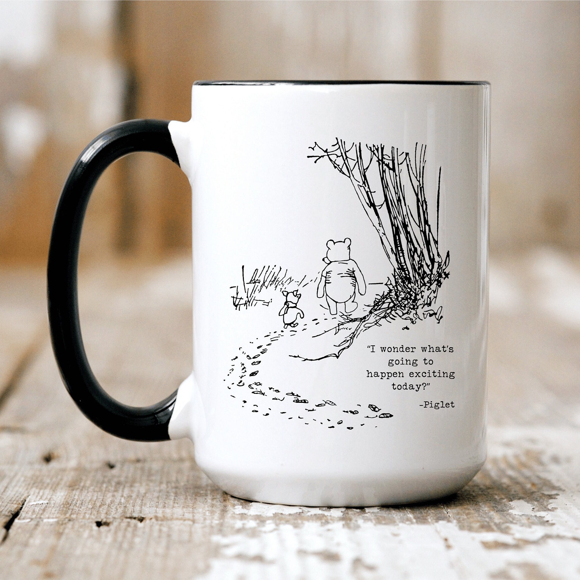 Winnie the Pooh & Piglet Mug, Minimalist Sketch Artwork, Two-tone ...