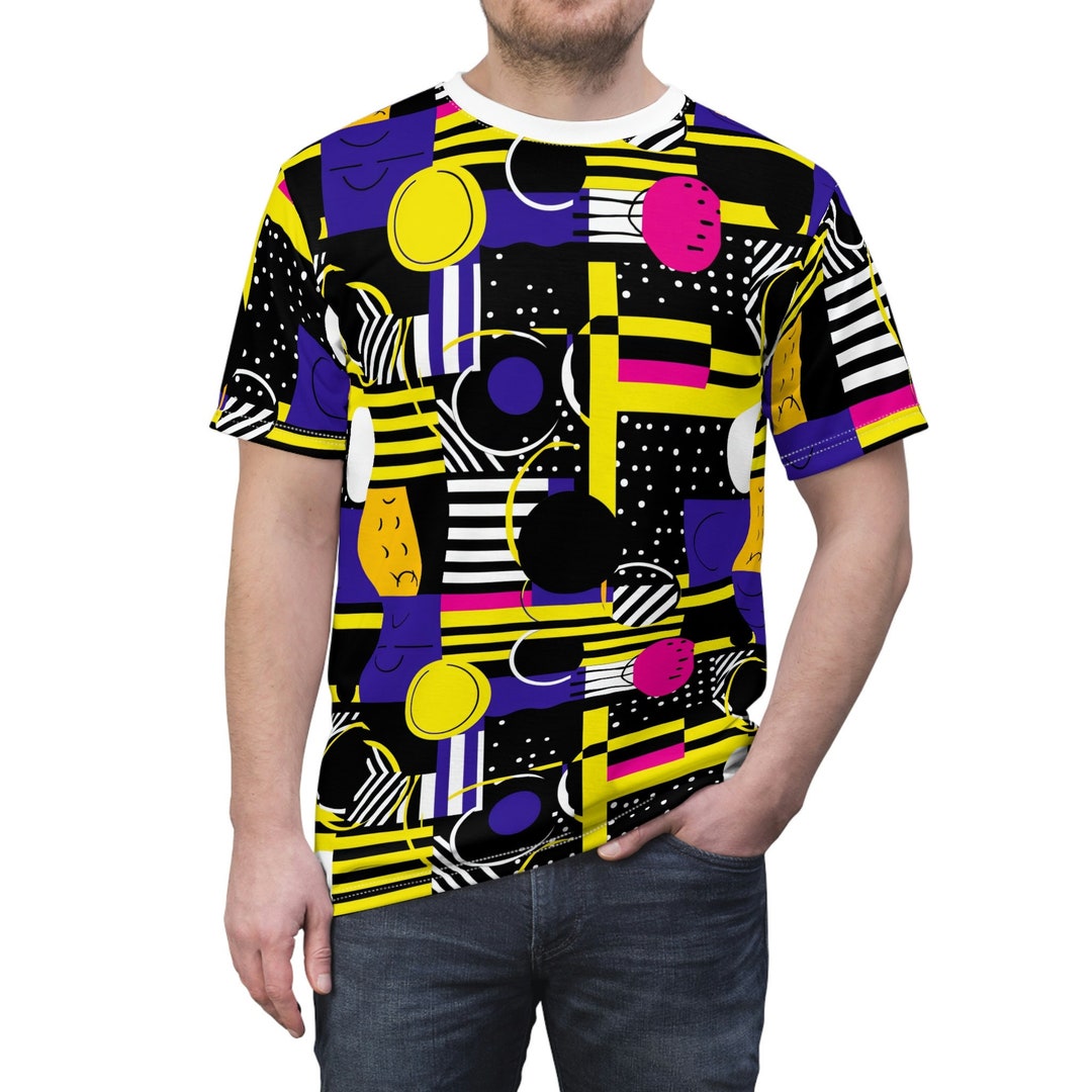 80s New Wave Shirt Yellow & Black Memphis Pattern Tshirt 80s - Etsy