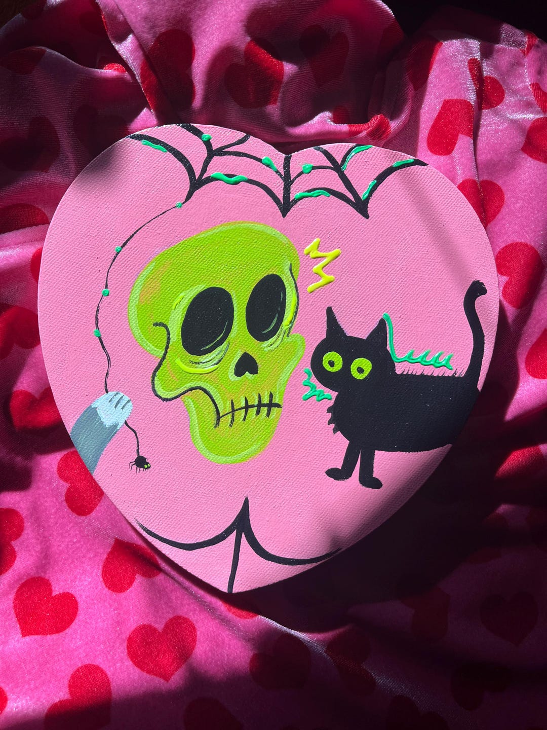 Skully & Cat Painting - Fun Cat Art, Retro Halloween - Etsy