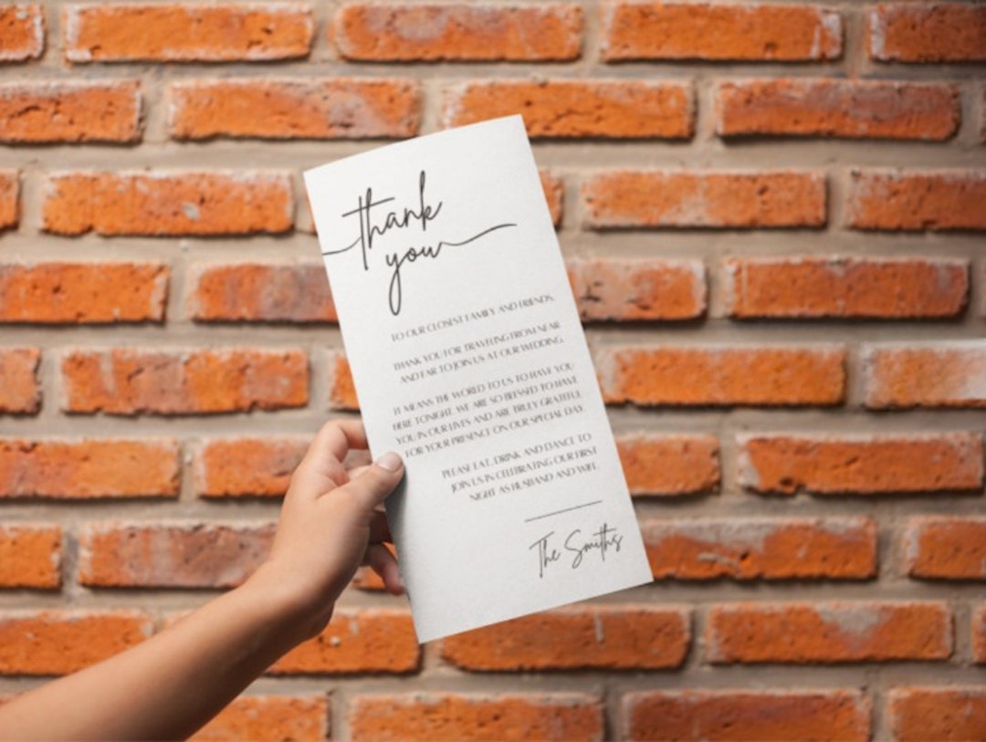Modern Minimalist Thank You Menu Card, Editable Reception Menu ...