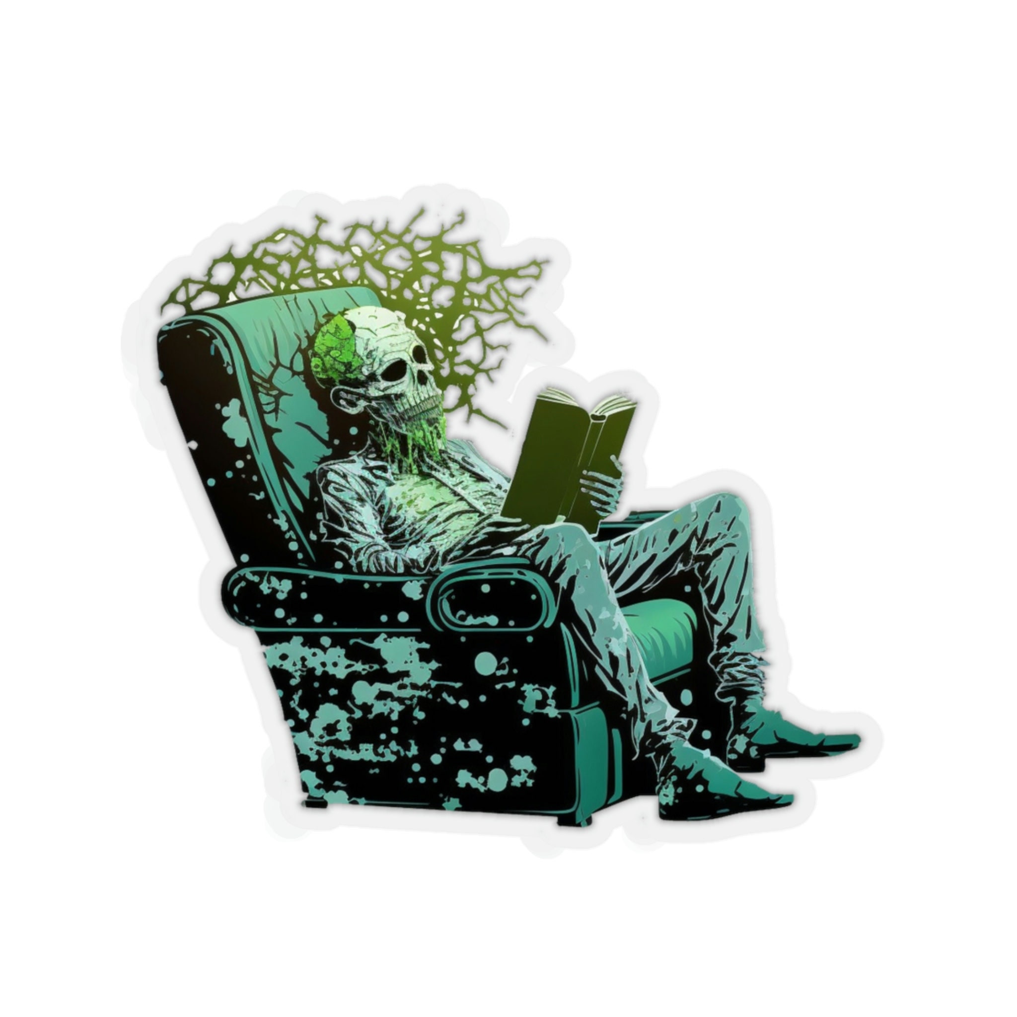 Undead Bookworm: Green Zombie Reading Sticker - Etsy