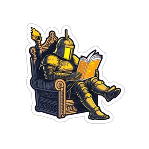 Enchanting Yellow Knight Reading Sticker: Whimsical Artwork for Book ...
