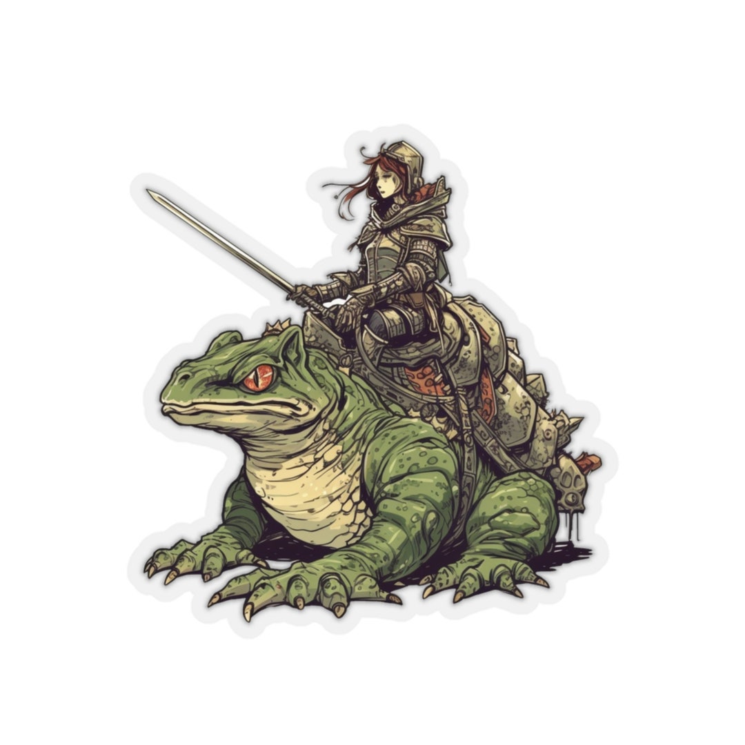 Fierce Warrior and Armored Giant Frog Art Sticker: Empowering Female ...