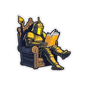 Enchanting Yellow Knight Reading Sticker: Whimsical Artwork for Book ...