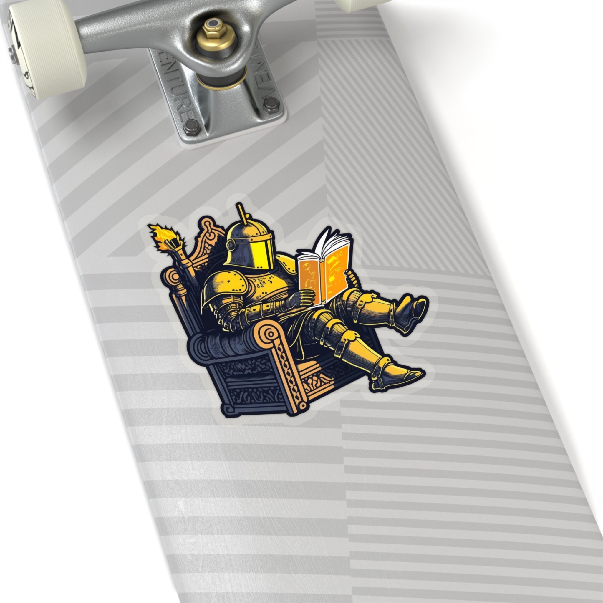 Enchanting Yellow Knight Reading Sticker: Whimsical Artwork for Book ...