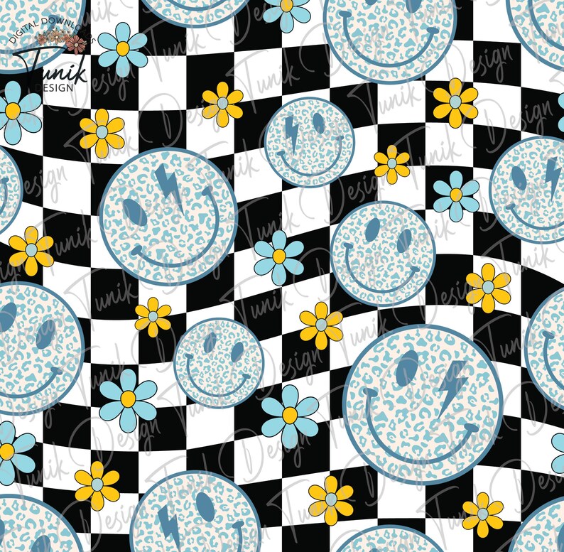 Retro Smiley Face Pattern PNG Blue JPEG Digital Paper - Etsy
