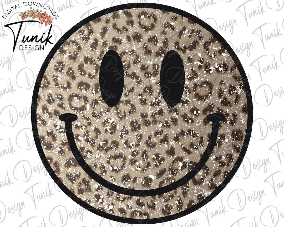 Retro Smiley Face PNG, Leopard Smiley Face, Sublimation Png, Retro Png ...