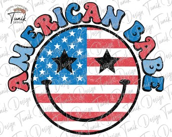 American Babe PNG, 4th of July Png, USA Smiley Face Png, Retro Png ...