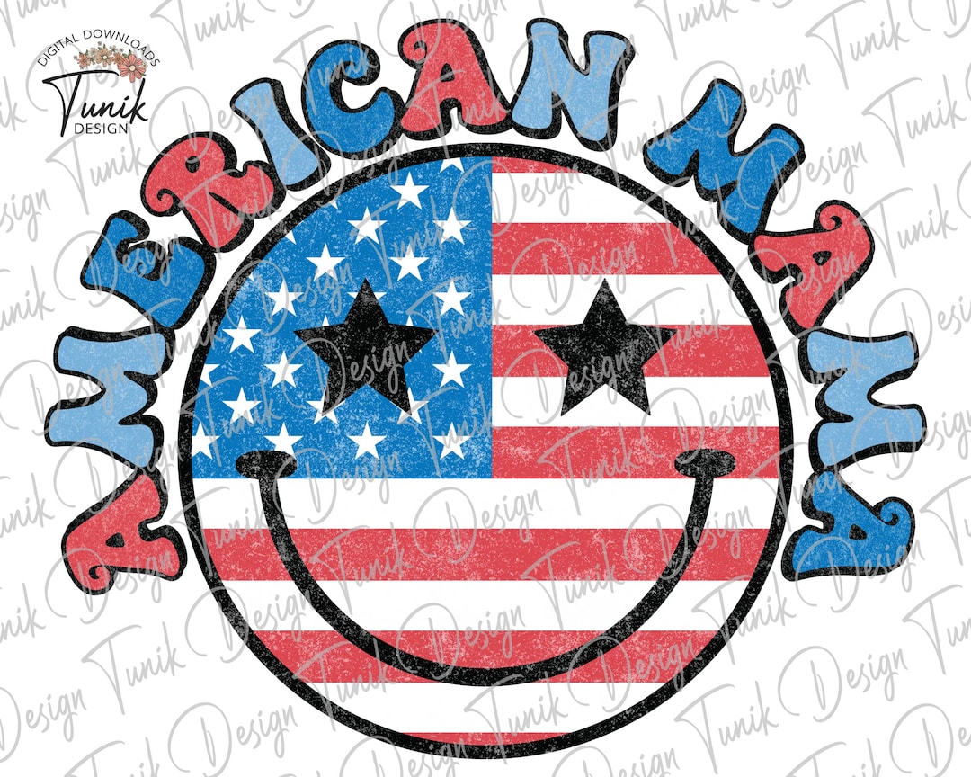American Mama PNG, 4th of July Png, USA Smiley Face Png, Retro Png ...