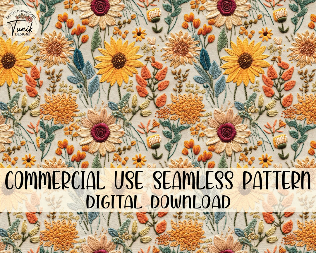 Embroidery Seamless File, Colorful Floral Embroidery, Wildflower ...