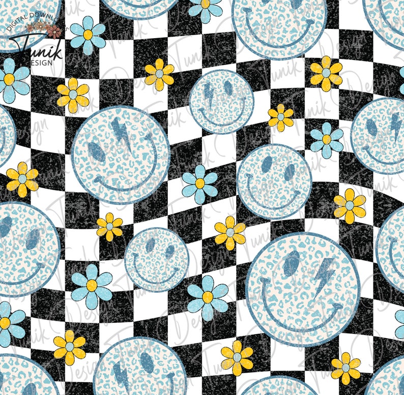 Retro Smiley Face Pattern PNG Blue JPEG Digital Paper - Etsy