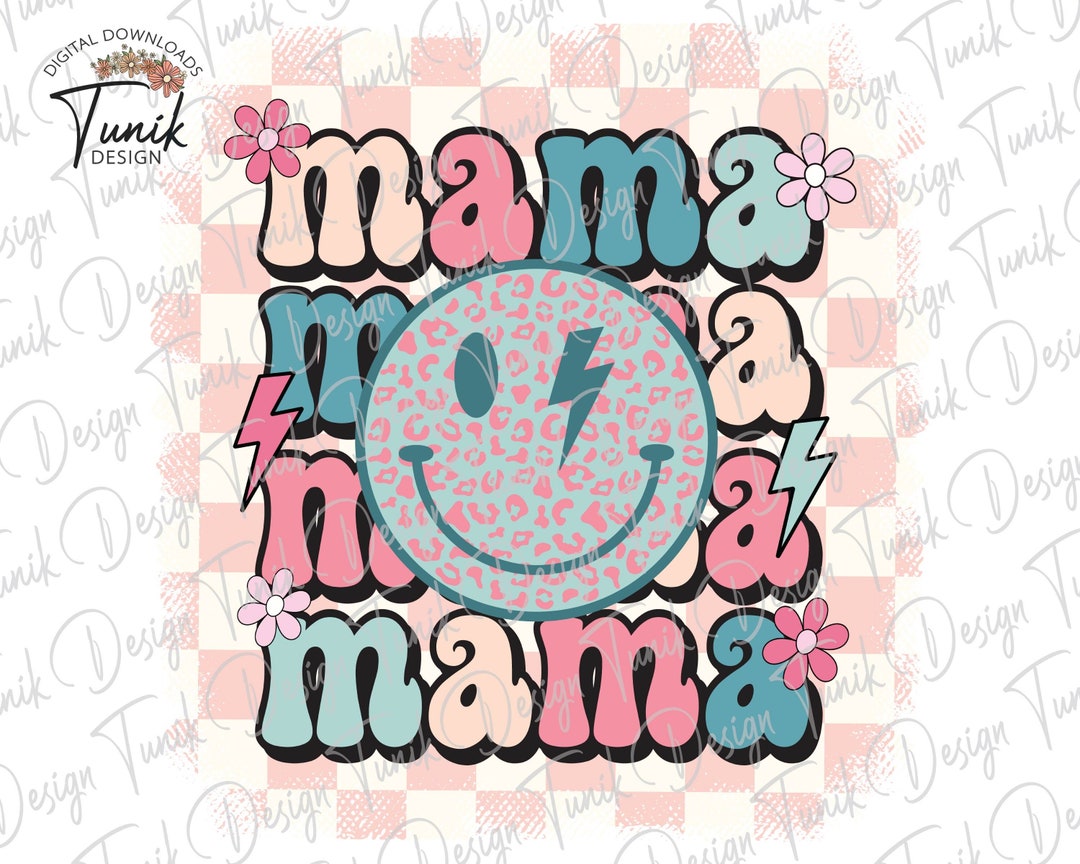 Retro Mama PNG, Checkered Mama, Mama Retro Smiley Png, Floral Mama Bolt ...