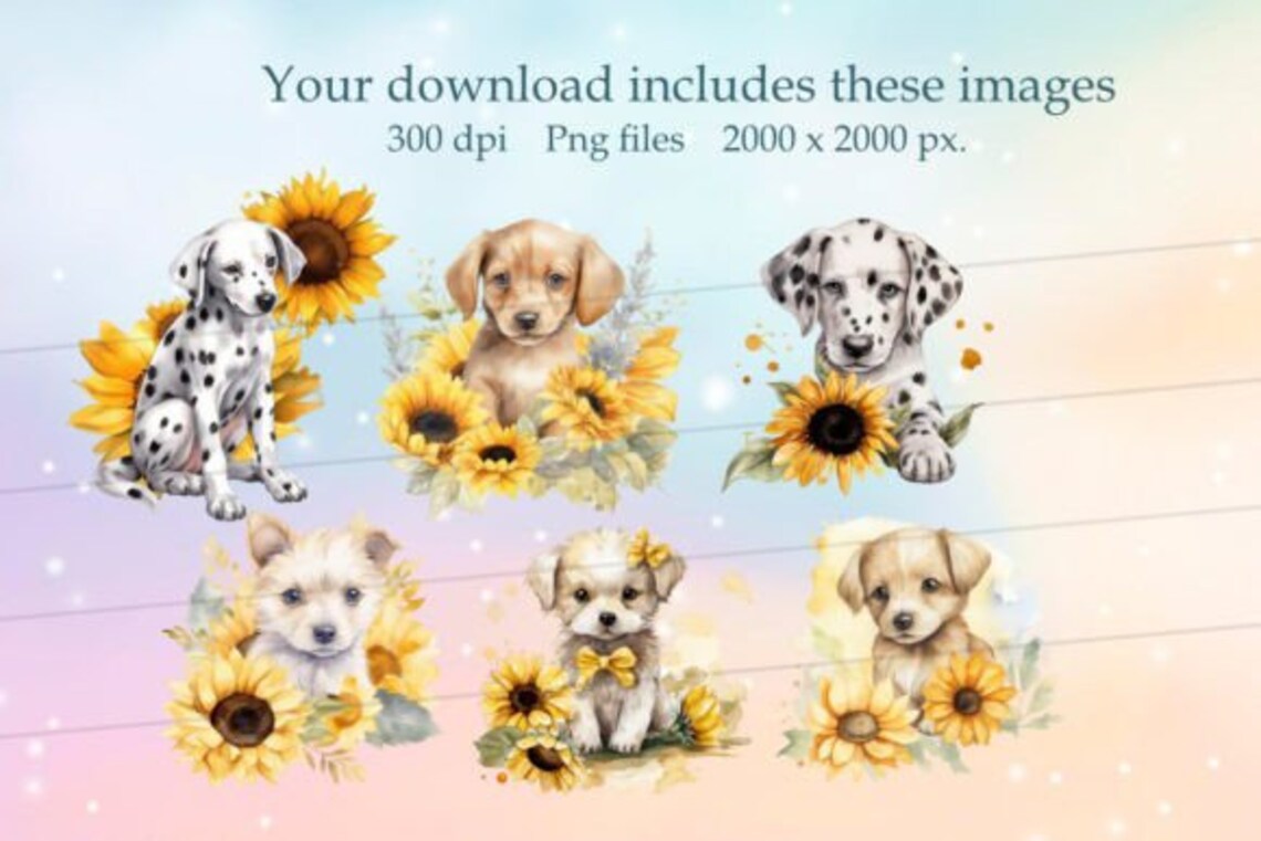 Puppies and Sunflowers Clipart Bundle - Etsy