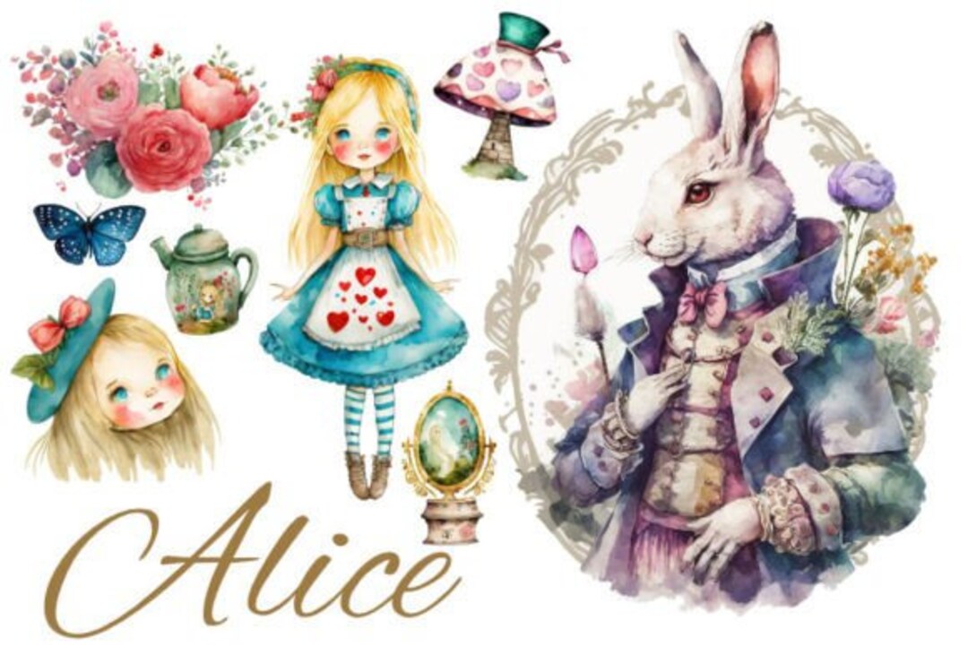 Alice in Wonderland Watercolor Clipart - Etsy