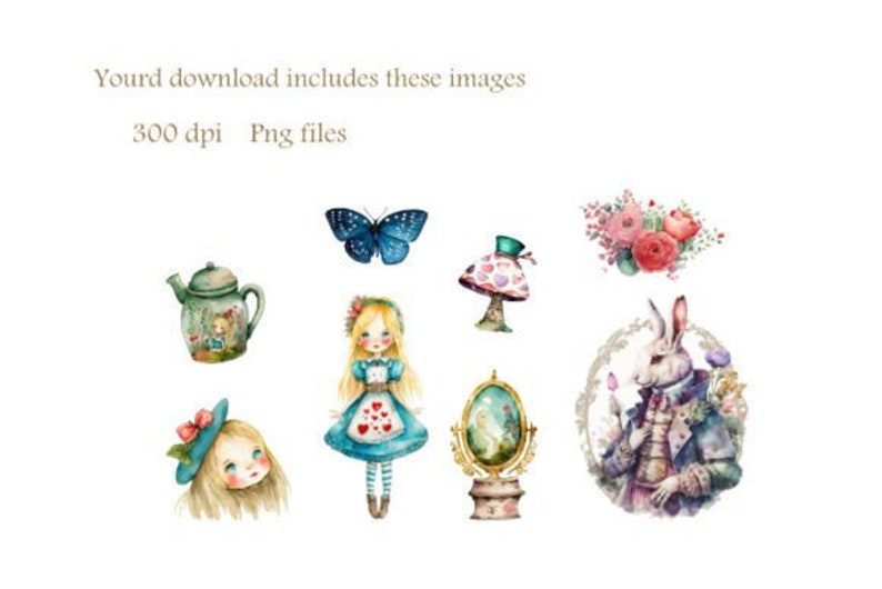 Alice in Wonderland Watercolor Clipart - Etsy