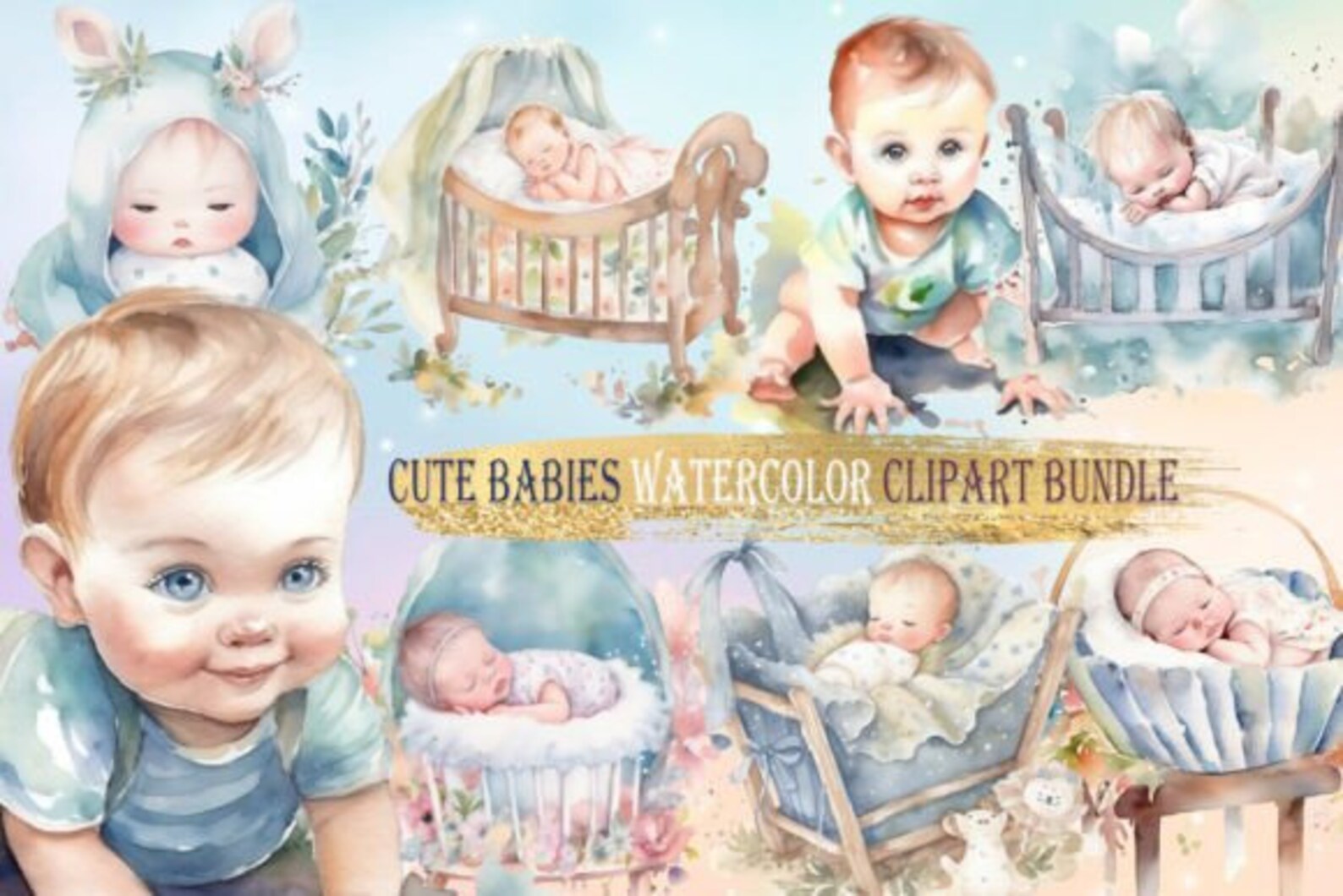 Cute Babies Watercolor Clipart Bundle - Etsy