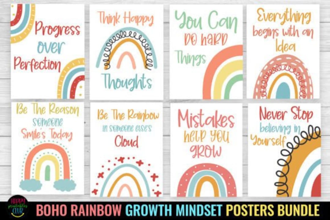 Boho Rainbow Growth Mindset Posters Bundle I Bulletin Board Posters I ...