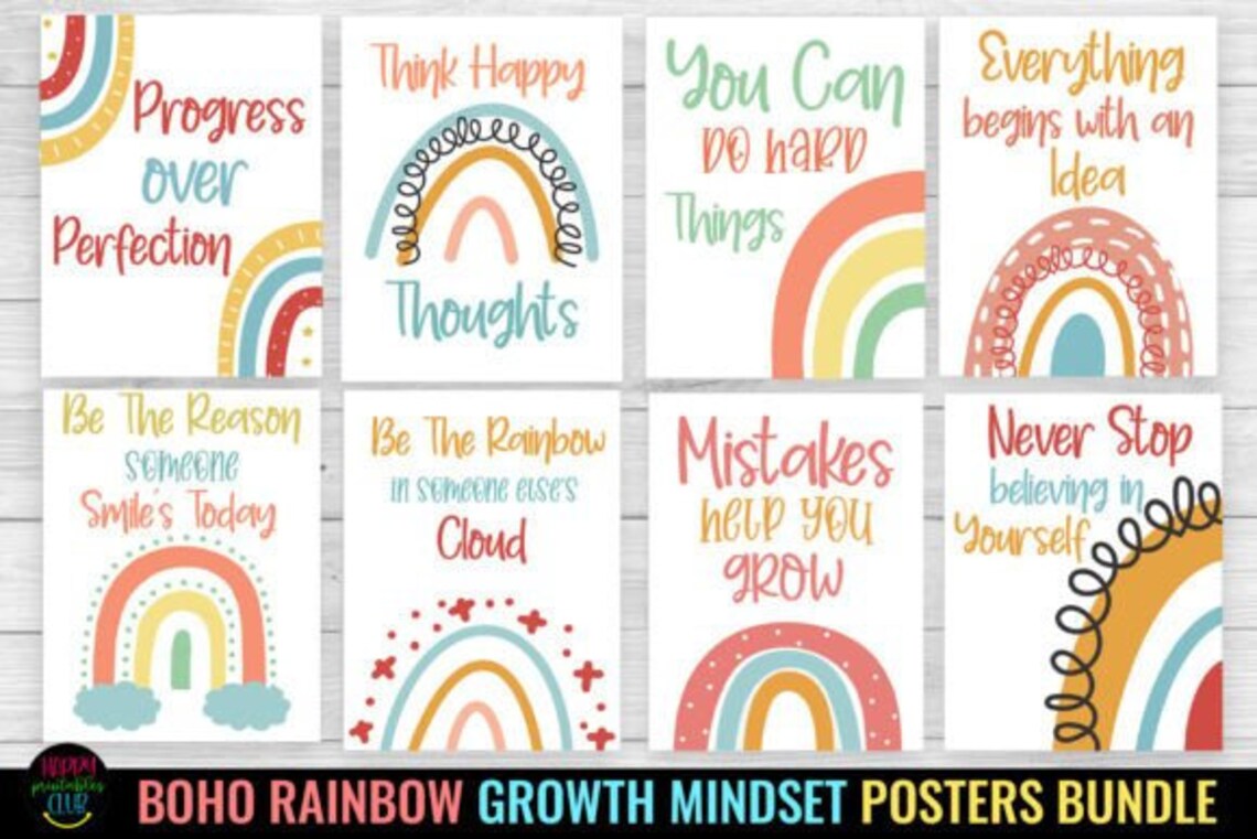 Boho Rainbow Growth Mindset Posters Bundle I Bulletin Board Posters I ...