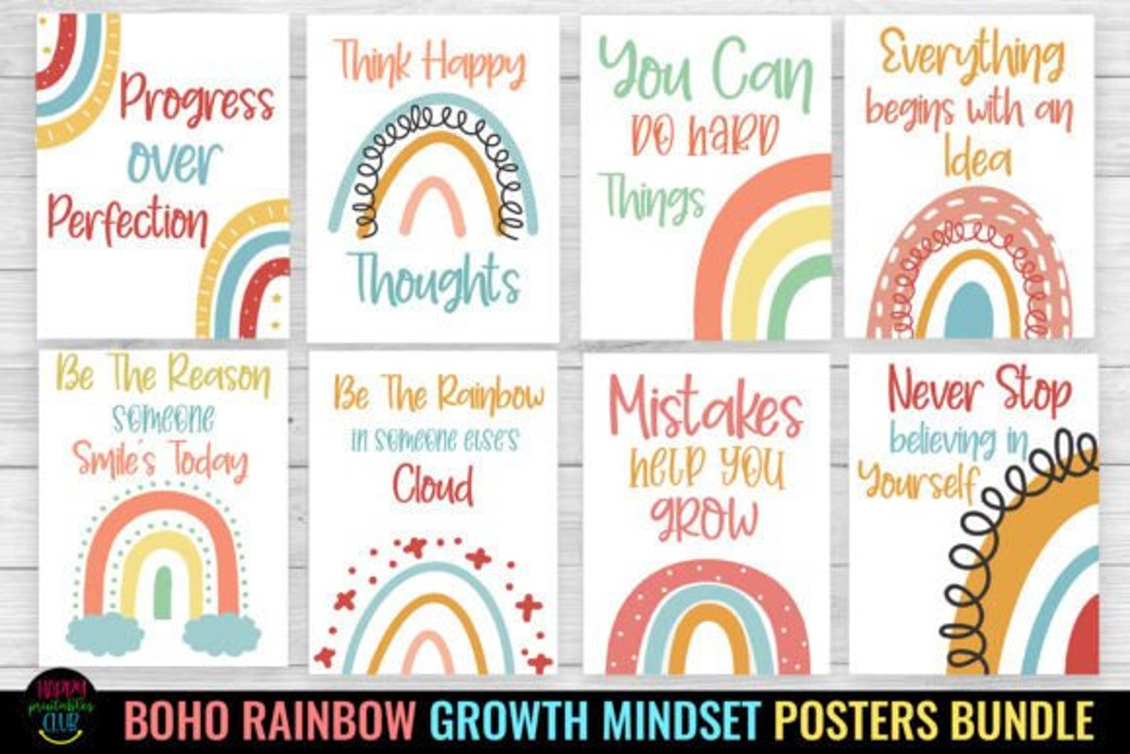 Boho Rainbow Growth Mindset Posters Bundle I Bulletin Board Posters I ...