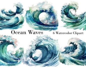 Watercolor Ocean Waves Clipart 20 Ocean Waves PNG Summer PNG Instant ...