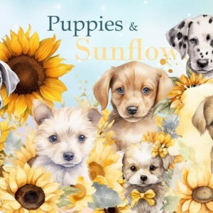 Puppies and Sunflowers Clipart Bundle - Etsy