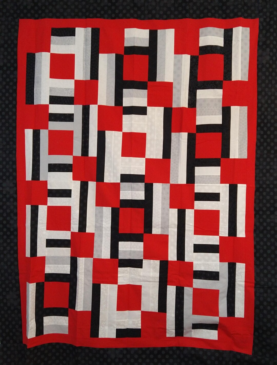 Red, Black & Gray Floral Quilt: Modern Lap Blanket or Wall Hanging ...