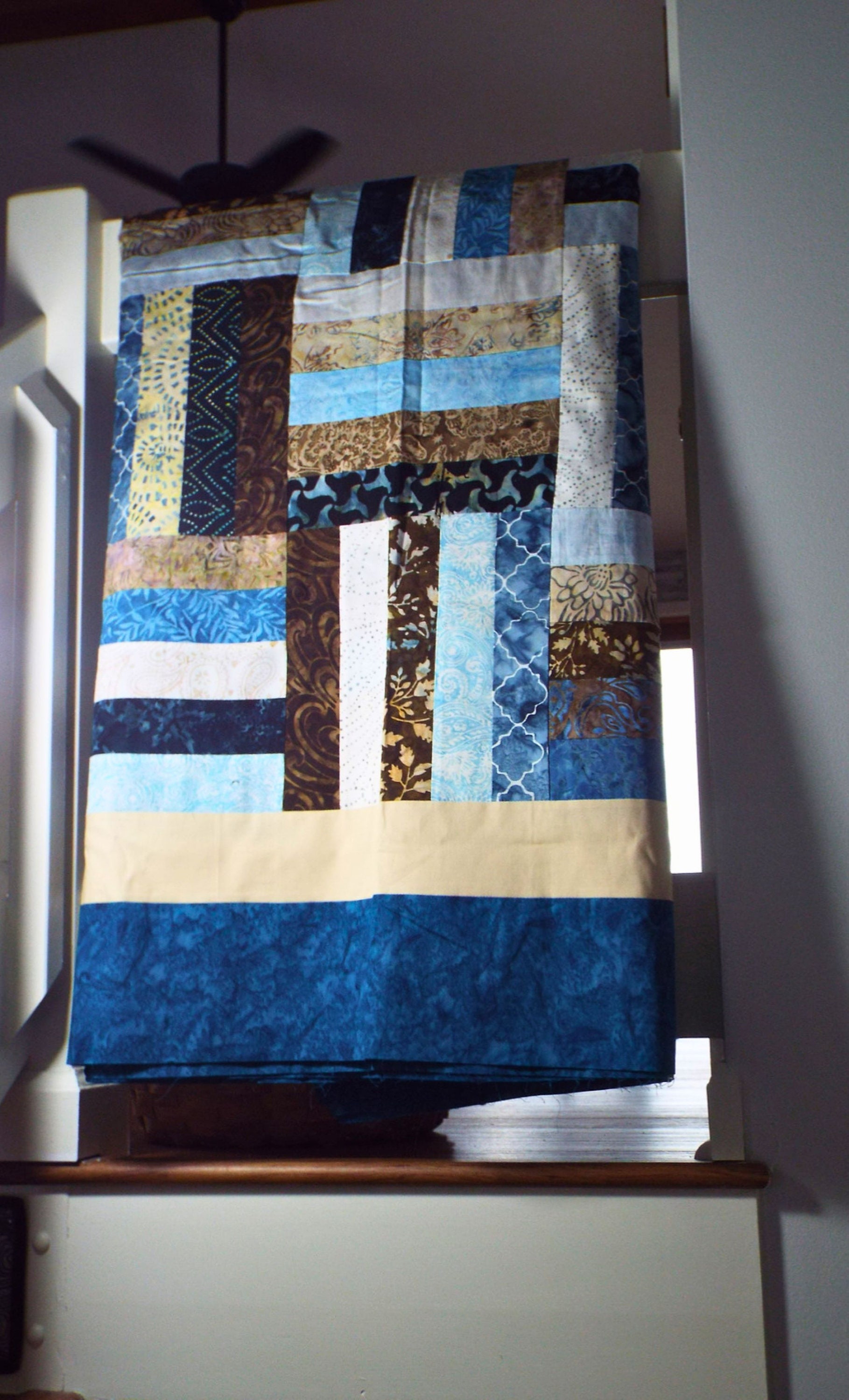 Queen Sized Batik Quilt in Blue, Tan, Brown, and Cream - Colors of the ...