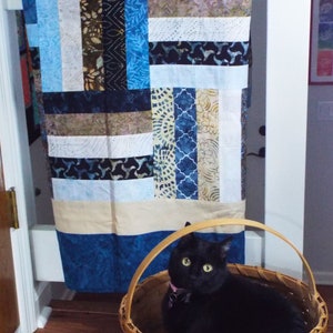 Queen Sized Batik Quilt in Blue, Tan, Brown, and Cream - Colors of the ...
